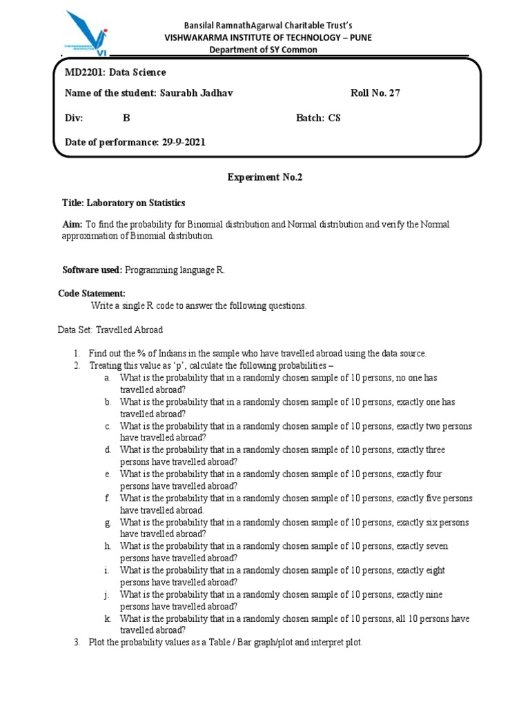 Lab 2 - Write Up | PDF | Probability Distribution | Sampling (Statistics)