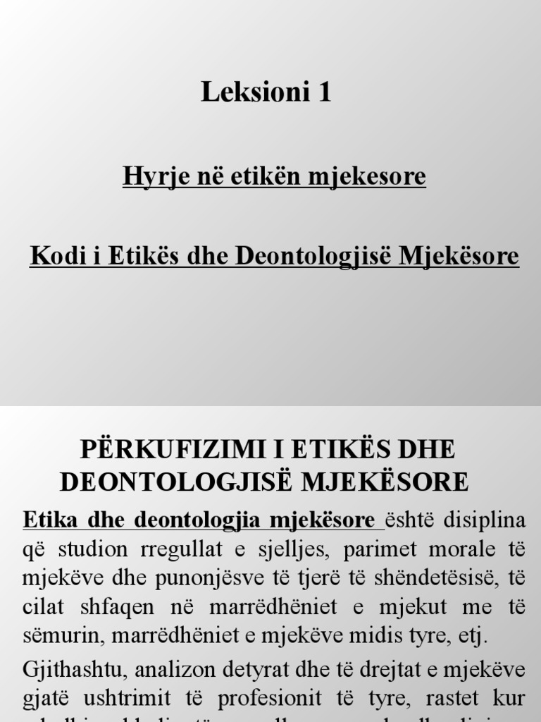 Etike Mjelsore - Hyrje Ne Etiken Mjekesore | PDF