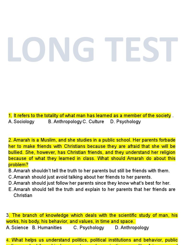 Long Test | PDF | Science | Sociology