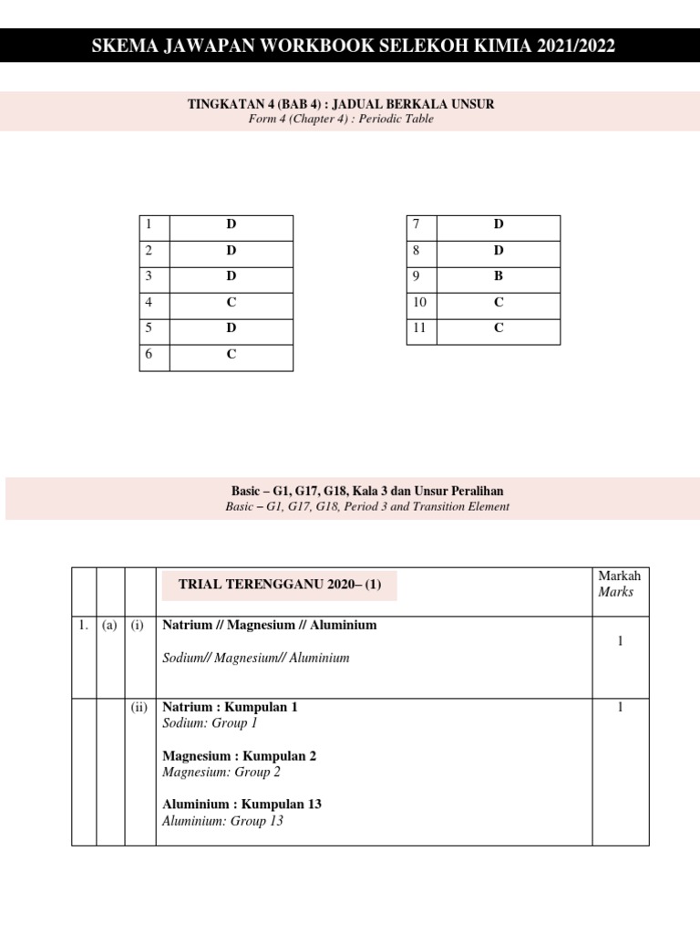 (Bab 4 F4) Skema Jawapan Workbook Kimia | PDF