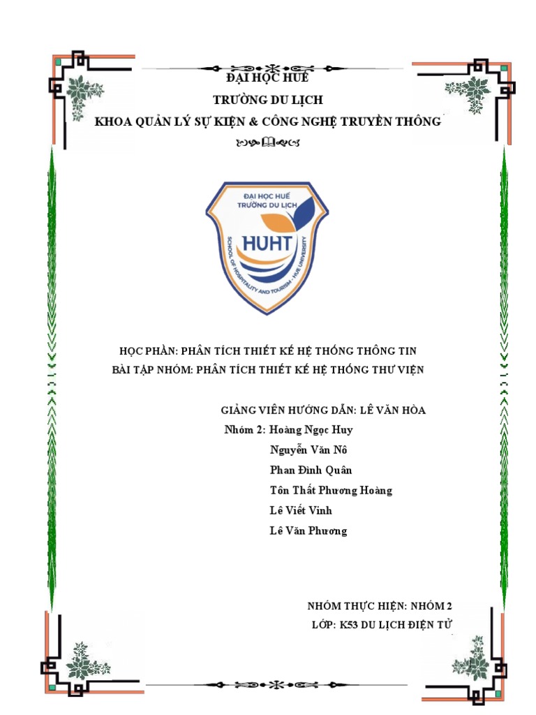 Nhóm 2 - pttkhttt - hệ Thống Quản Lý Thư Viện Huế | PDF