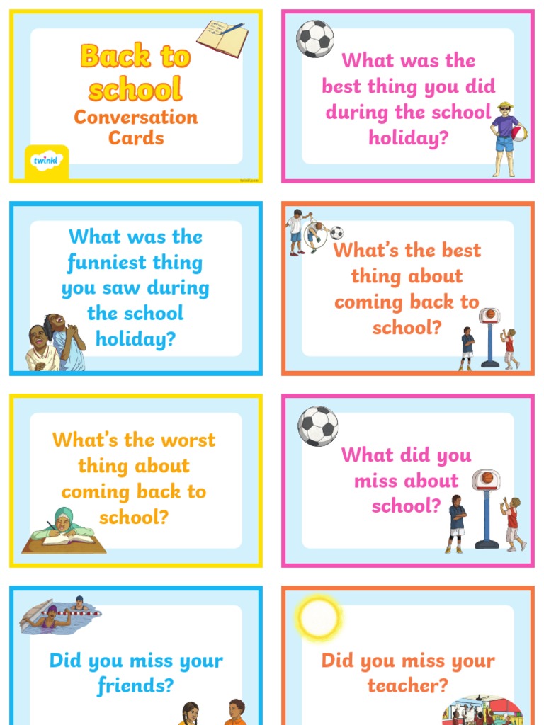 Back To School Conversation Cards For Esl Students - Ver - 2 | PDF | Learning | Behavior ...