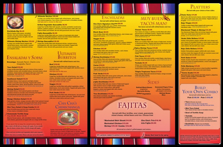 Cha Cha Cha Restaurant Menu | PDF | Taco | Salad