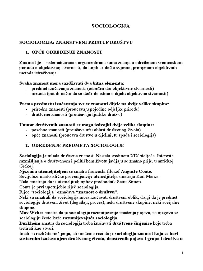 Sociologija Skripta Cijela 1 | PDF