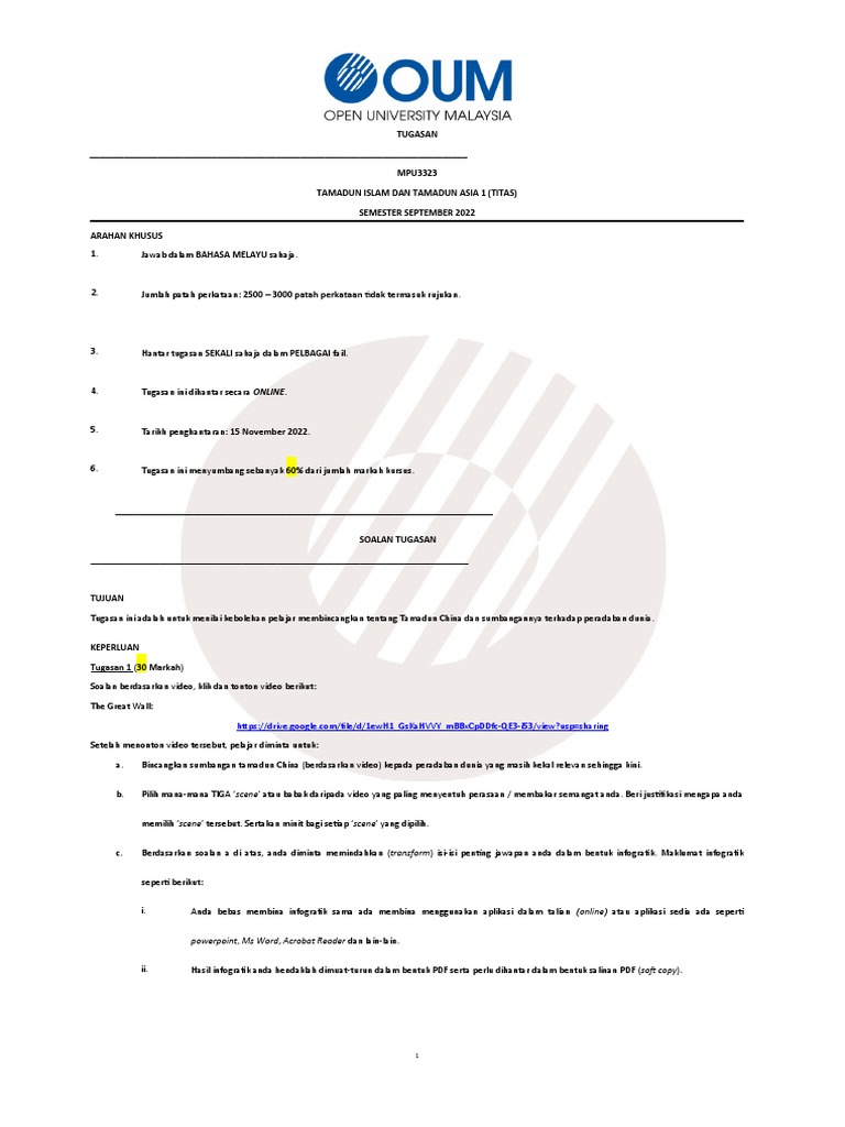 Tugasan Titas 1 Sesi Sept 2022 Oum Terkini | PDF