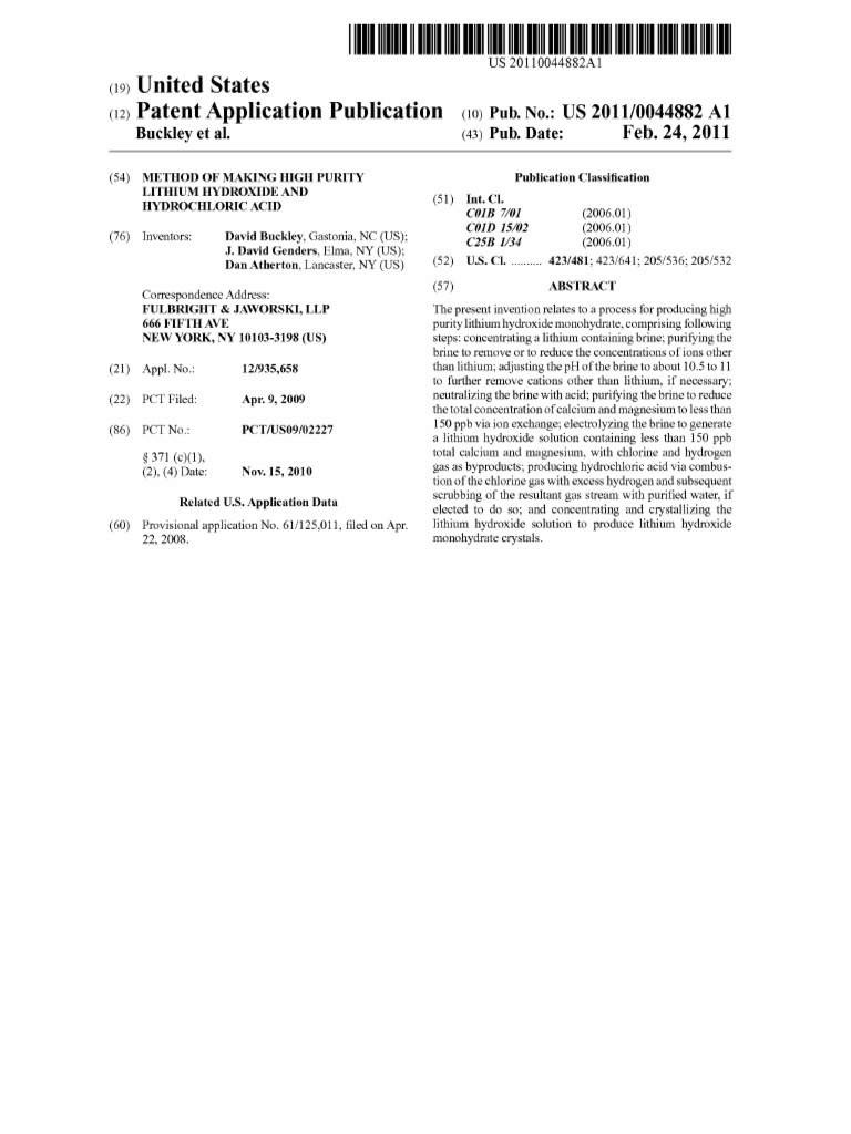 METHOD OF MAKING HIGH PURITY Lithium Hydroxide and Hydrochloric Ascid ...