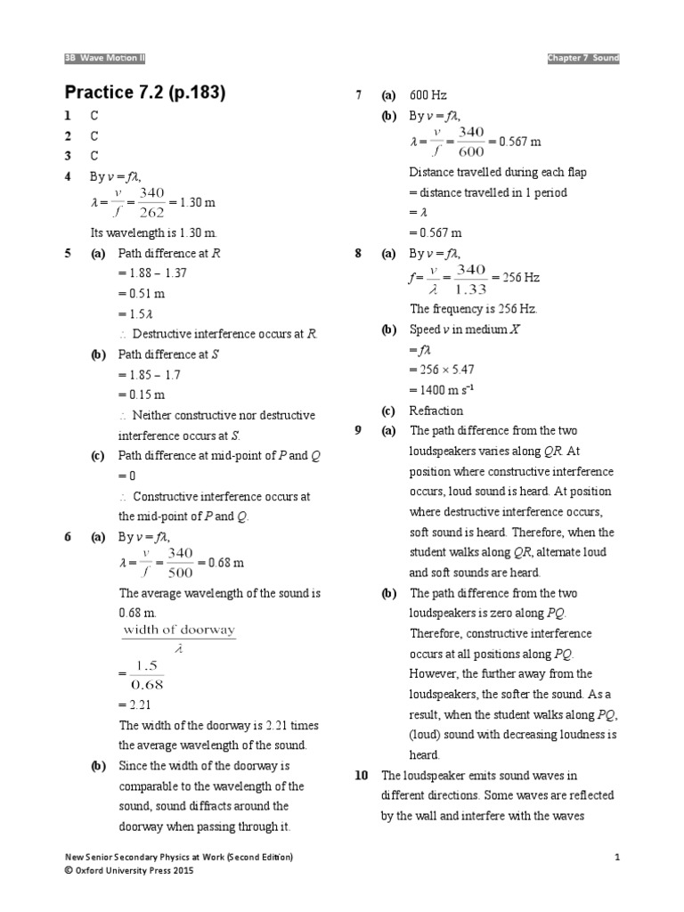 Practice 3B0702 Ans | PDF | Wavelength | Sound