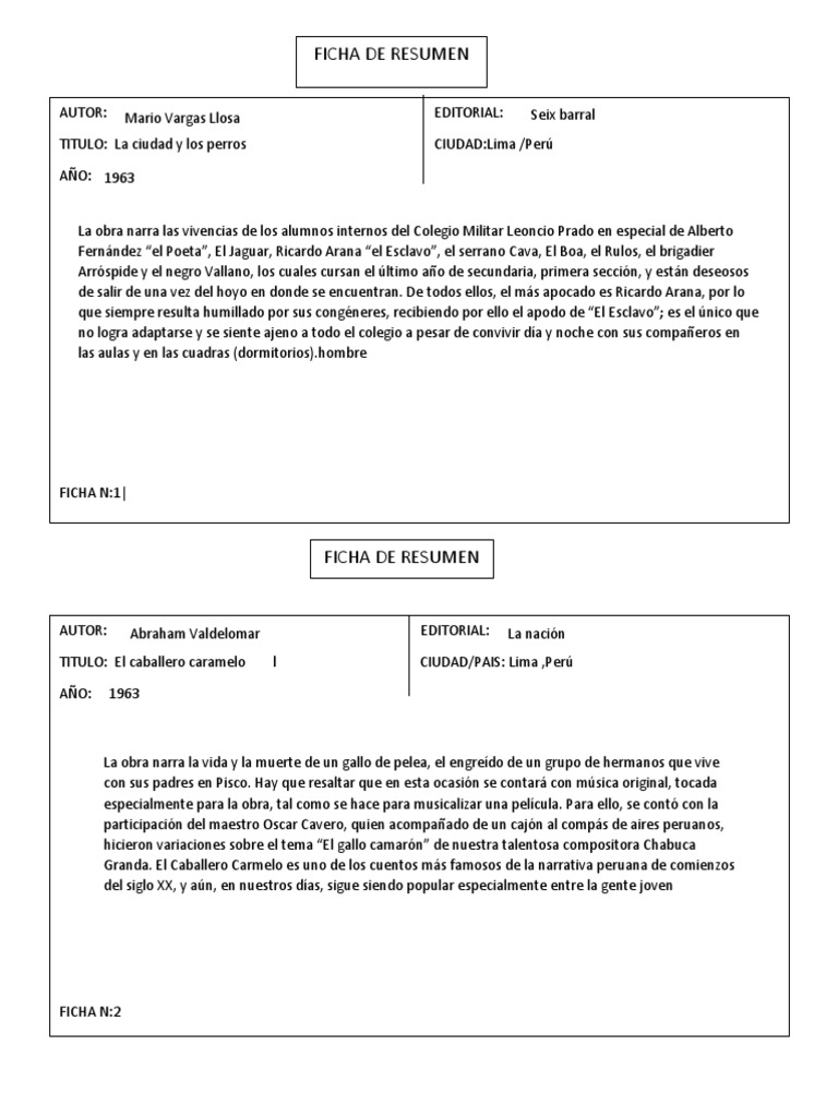 Fichas Apa 7 | PDF | Novelas | Lima