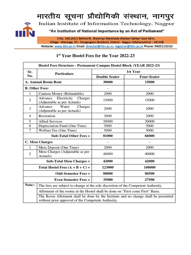 1st Year Hostel Fee FR 2022-2023-2 | PDF