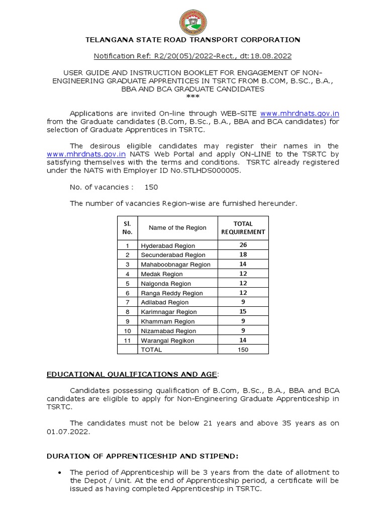 TSRTC - Non-Engineering User Guide | PDF | Apprenticeship | Justice