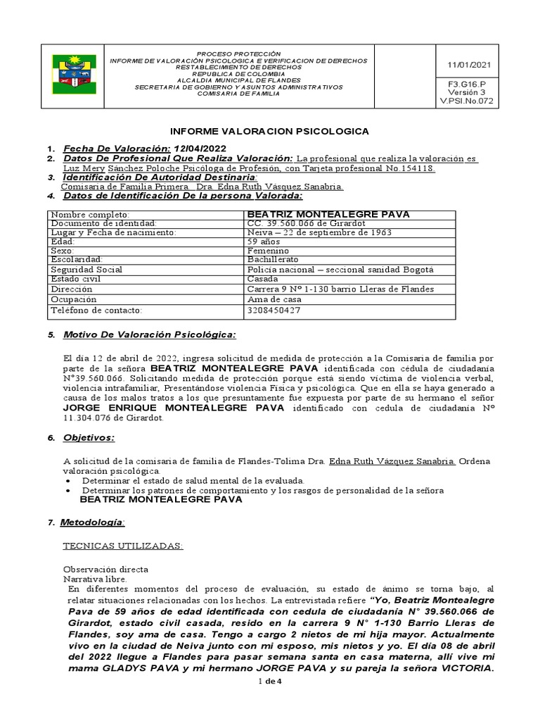 V.PSI - No.063... 12-04-2022... MEDIDA DE PROTECCION... 59 AÑOS... BEATRIZ MONTEALEGRE PAVA ...