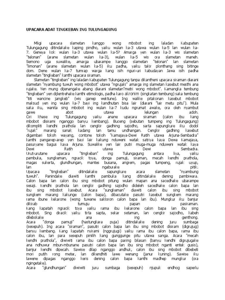 Upacara Adat Tingkeban Ing Tulungagung | PDF