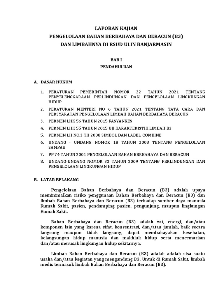 Laporan Kajian Pengelolaan B3 Dan Limbahnya | PDF