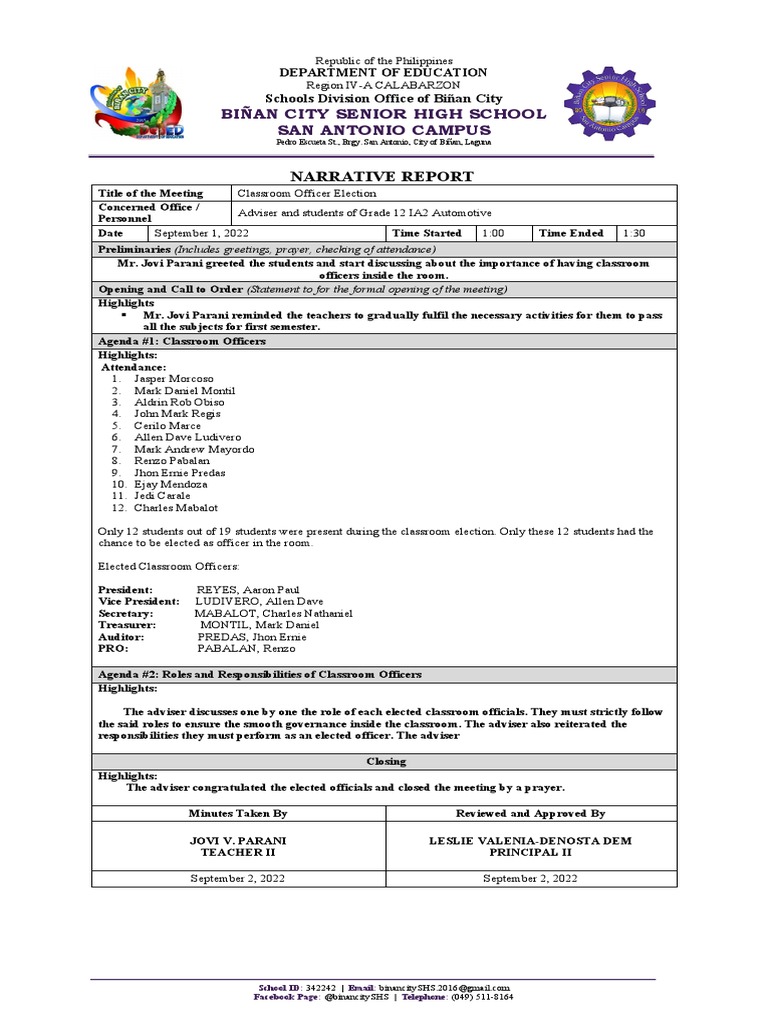 Classroom Officer Election Report 2022 | PDF | Career & Growth