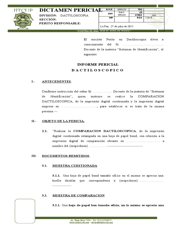 Informe Pericial | PDF | Huella dactilar | Ciencia forense