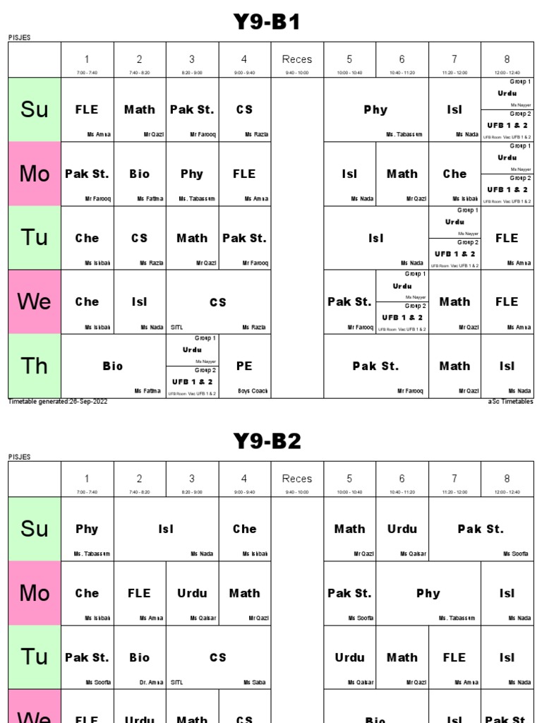 Classwise Timetables 21st Sep | PDF