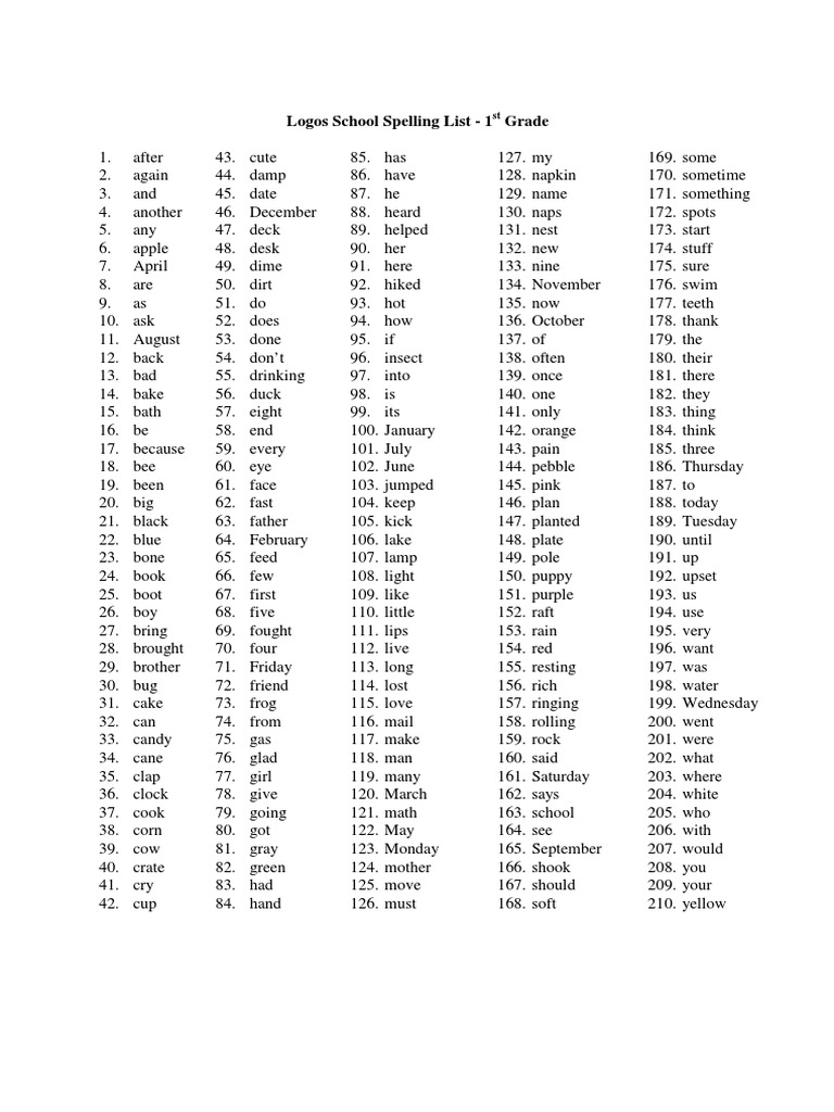 1st Grade Words | PDF