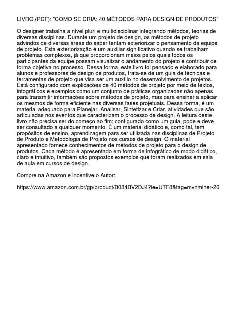Livro (PDF) - Como Se Cria - 40 Métodos para Design de Produtos | PDF