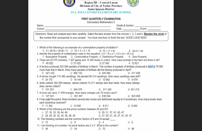 PT - MATH 5 - Q1.docx - Google Drive | PDF
