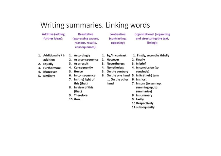 Linking Words For Summaries | PDF