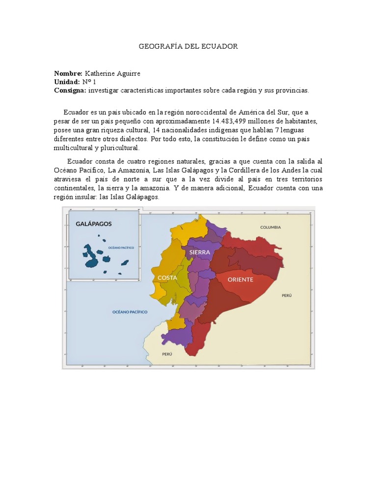 Geografía Del Ecuador. Tarea. Unidad1.katherineaguirre | PDF | Ecuador ...