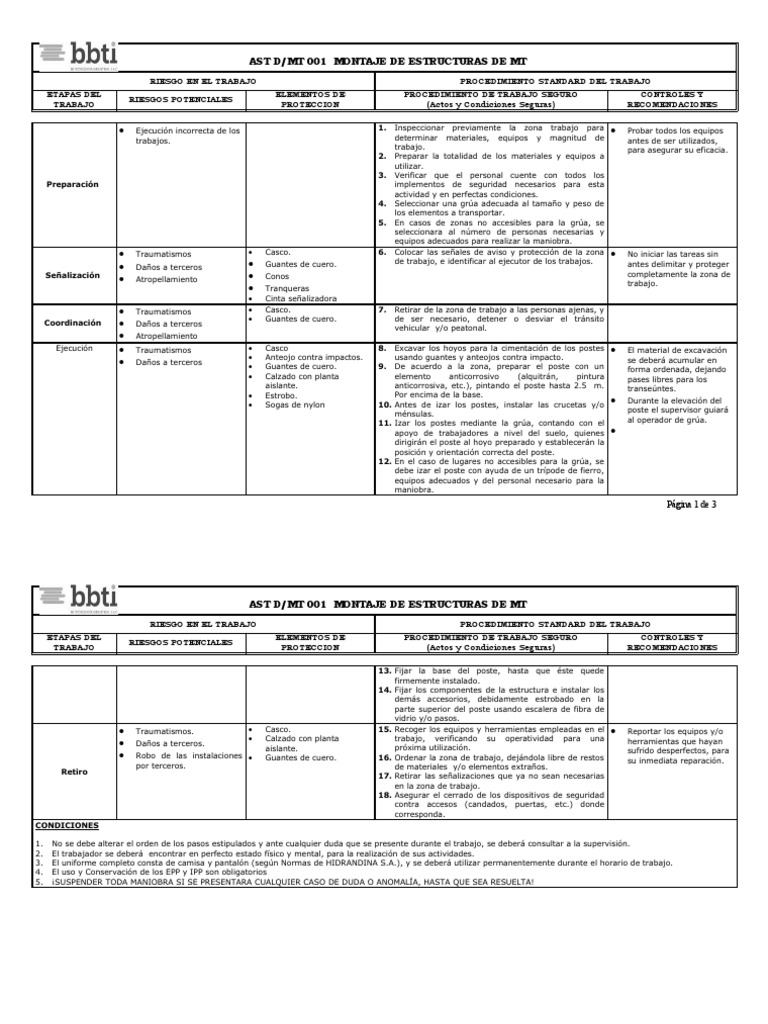 Ast D-MT 001 Montaje de Estructuras de MT | PDF