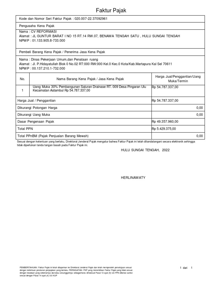 Draft Faktur Pajak Sda MTP | PDF
