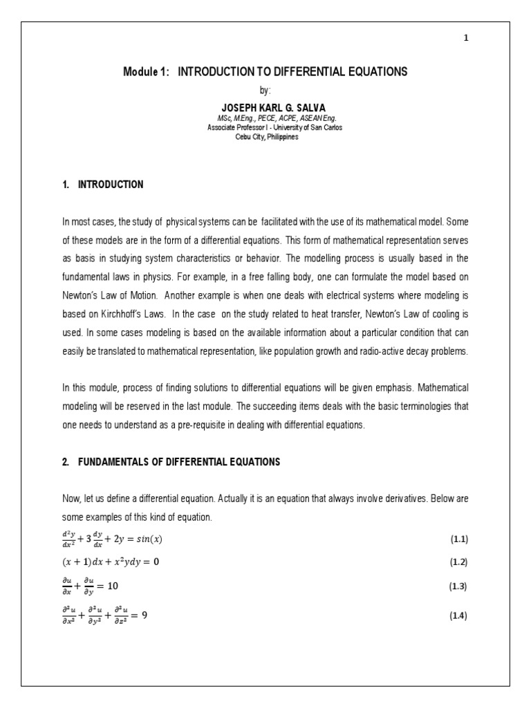 MODULE 1_Introduction to Differential Equation | PDF | Ordinary ...