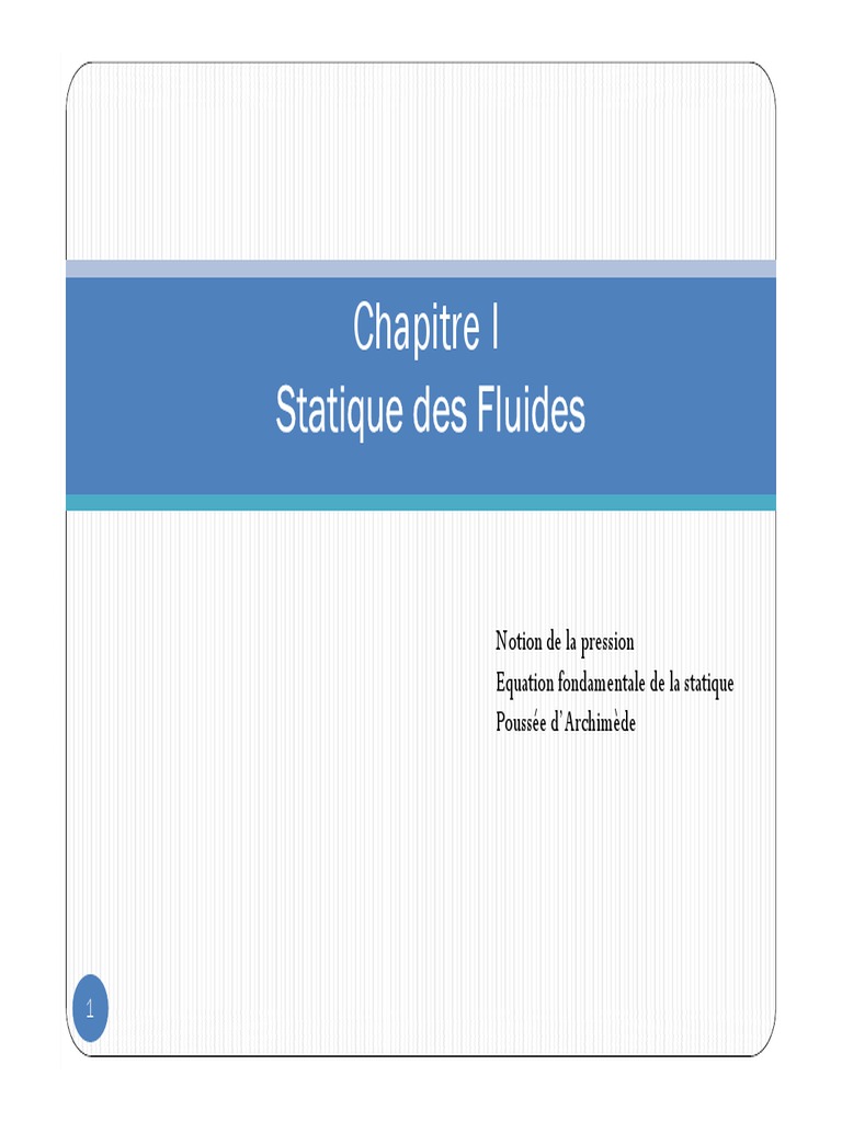 Chapitre1 Statique Des Fluides | PDF | Pression | Obliger