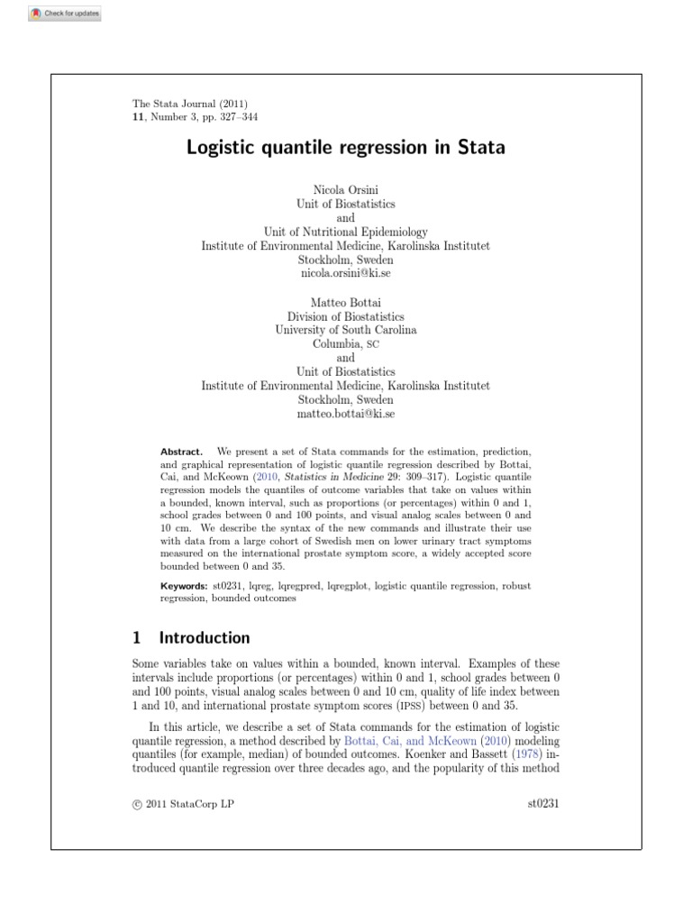 Logistic Quantile Regression in Stata | PDF | Regression Analysis | Logistic Regression
