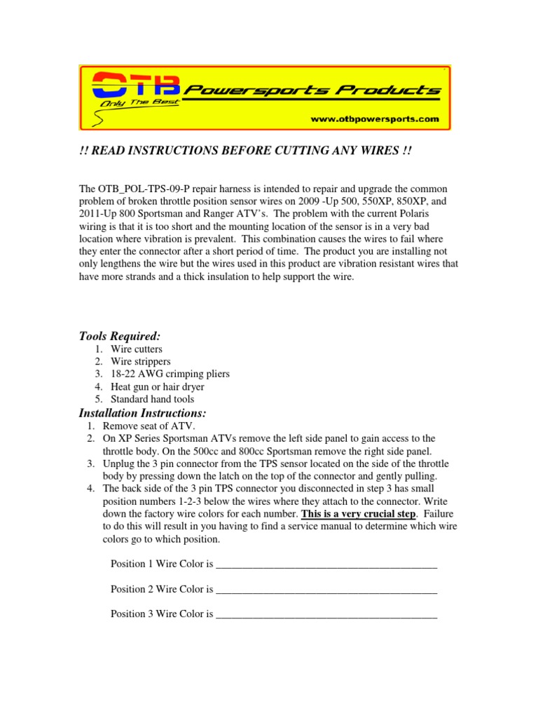 Polaris TPS Repair Harness Installation Instructions | PDF | Electrical ...