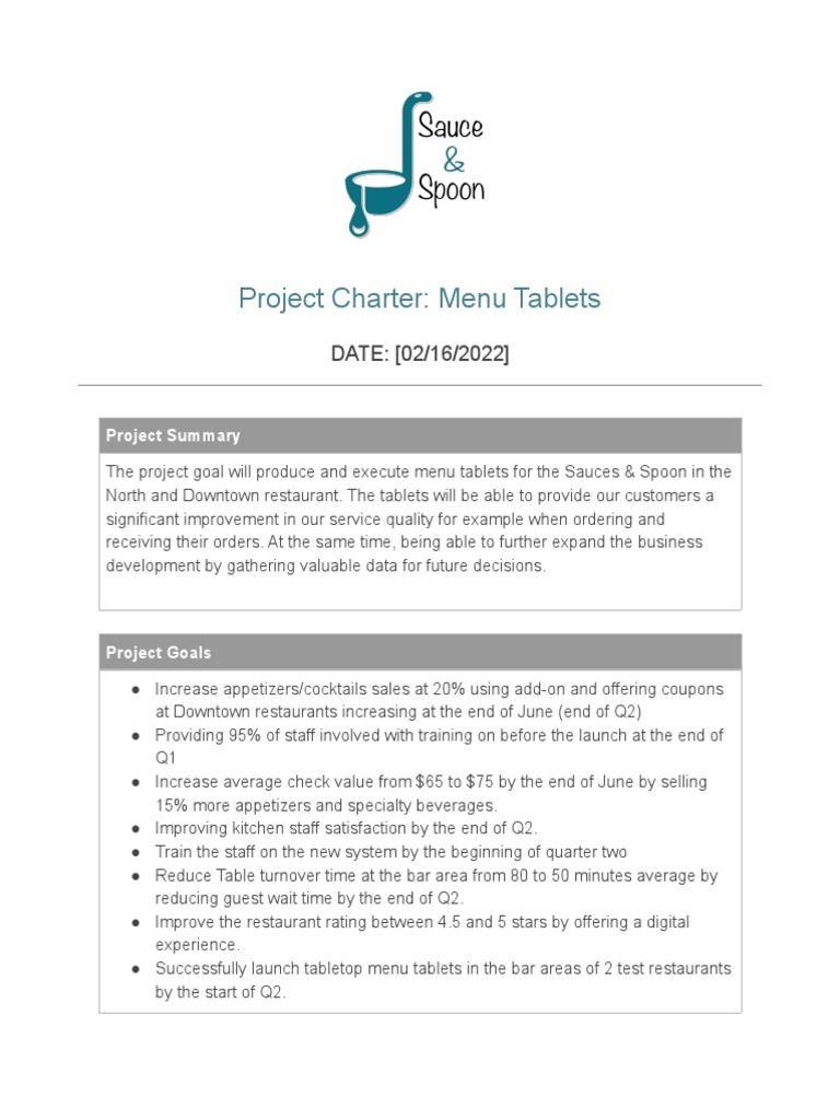 Activity Template Project Charter | PDF | Menu | Tablet Computer