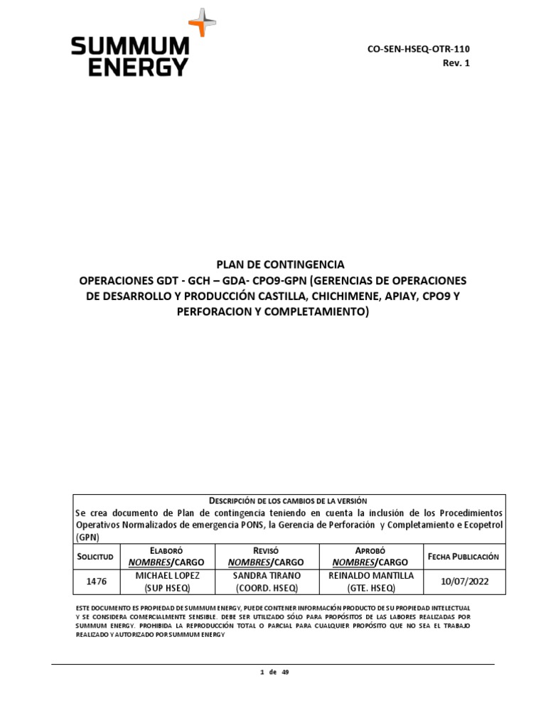 Plan de Emergencia para Operaciones GDT | PDF | Incendios | Primeros ...