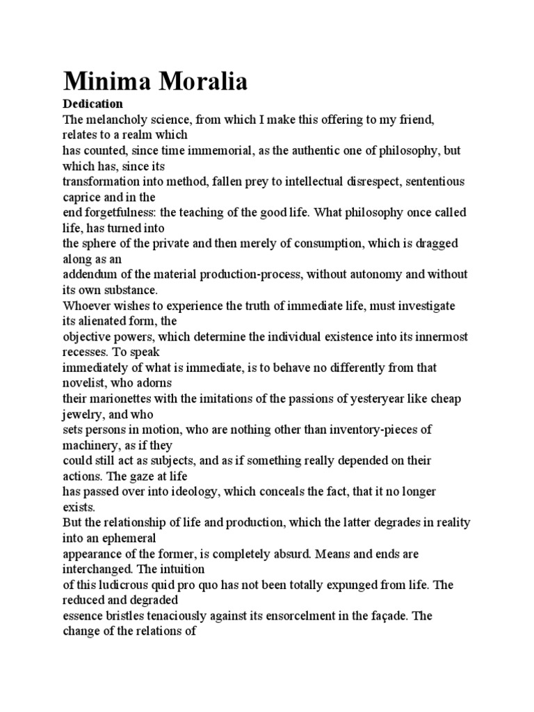 Minima Moralia | PDF | Georg Wilhelm Friedrich Hegel | Frankfurt School