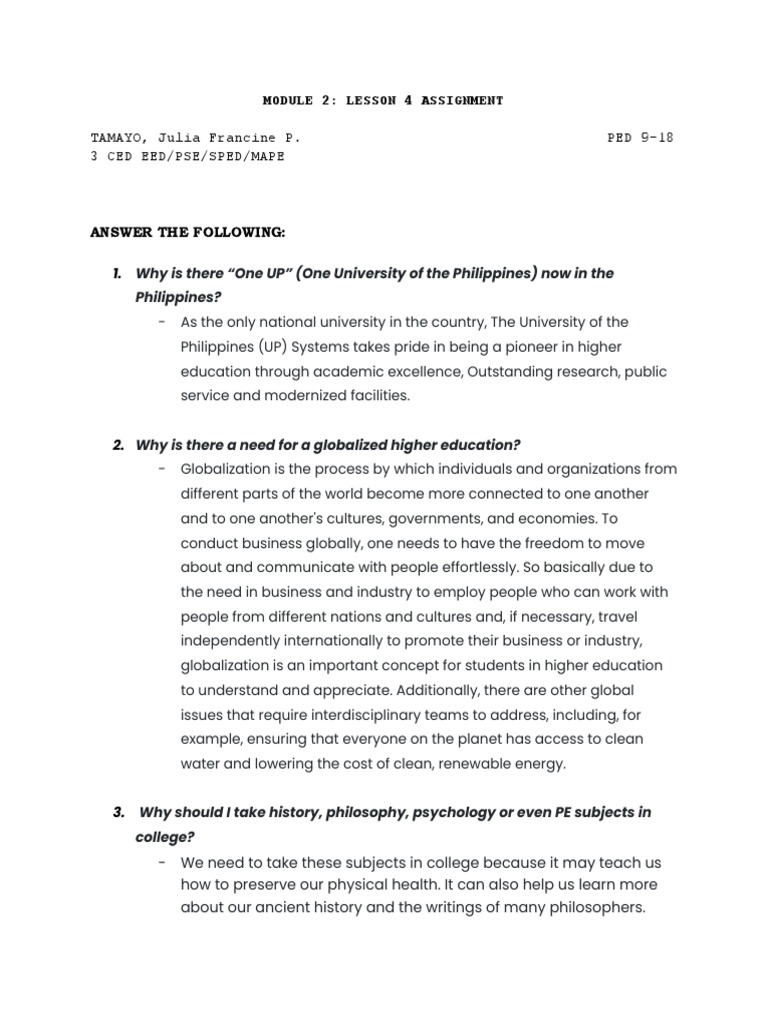 MODULE 2 - LESSON 4 ASSIGNMENT - TAMAYO, Julia Francine | PDF | Social Science