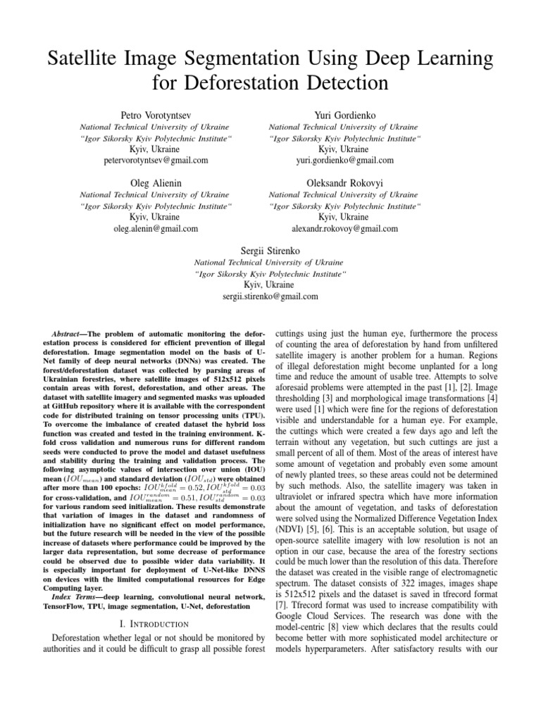 Satellite Image Segmentation Using Deep Learning For Deforestation | PDF | Deep Learning | Image ...
