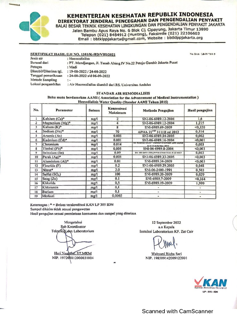 MFK 8.3 EP3 Pemeriksaan Mutu Air Dialisi | PDF