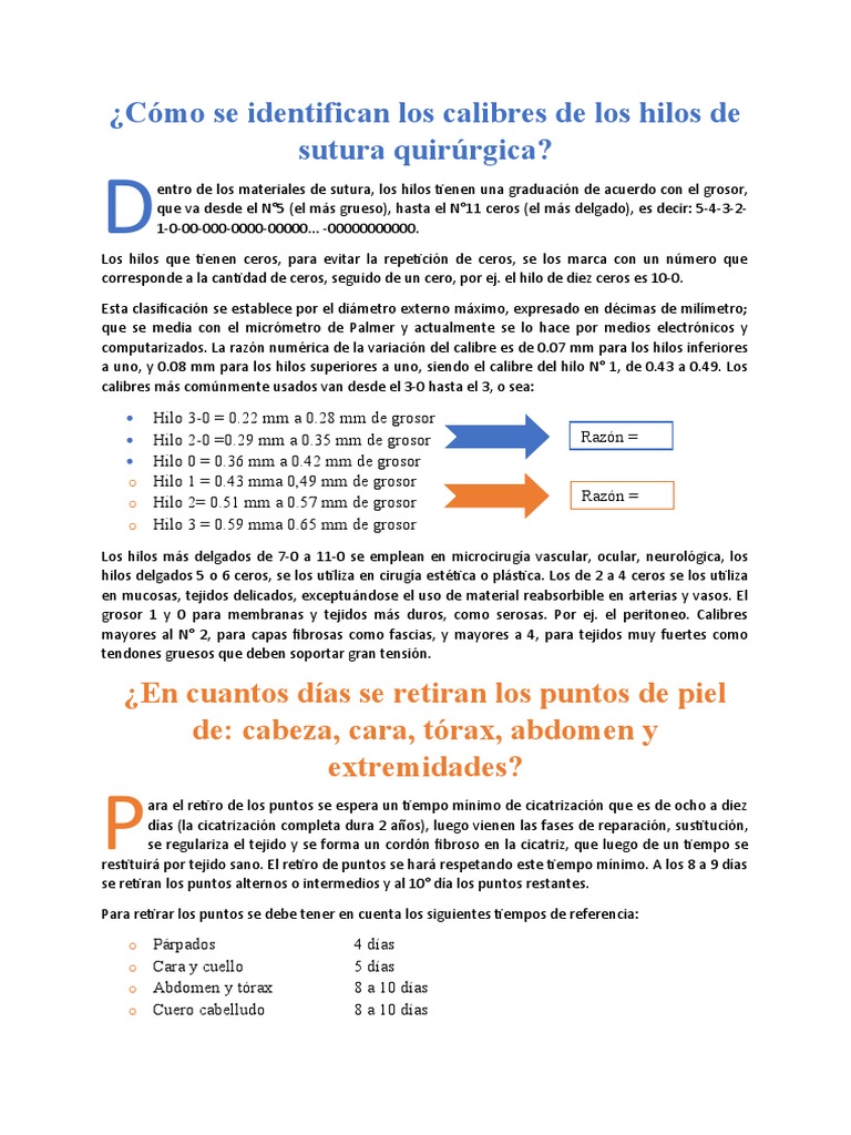 Calibres de Los Hilos de Sutura Quirúrgica | PDF