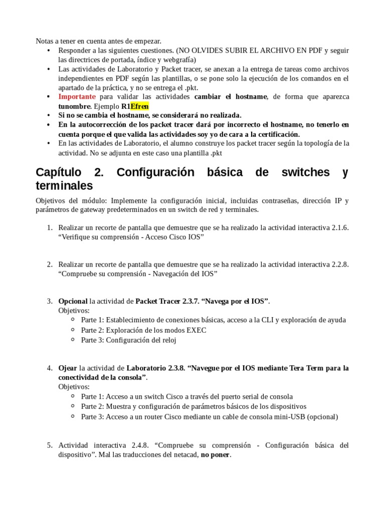 Capítulo 2. Configuración Básica de Switches y Terminales | PDF | Conmutador de red | Interfaz ...
