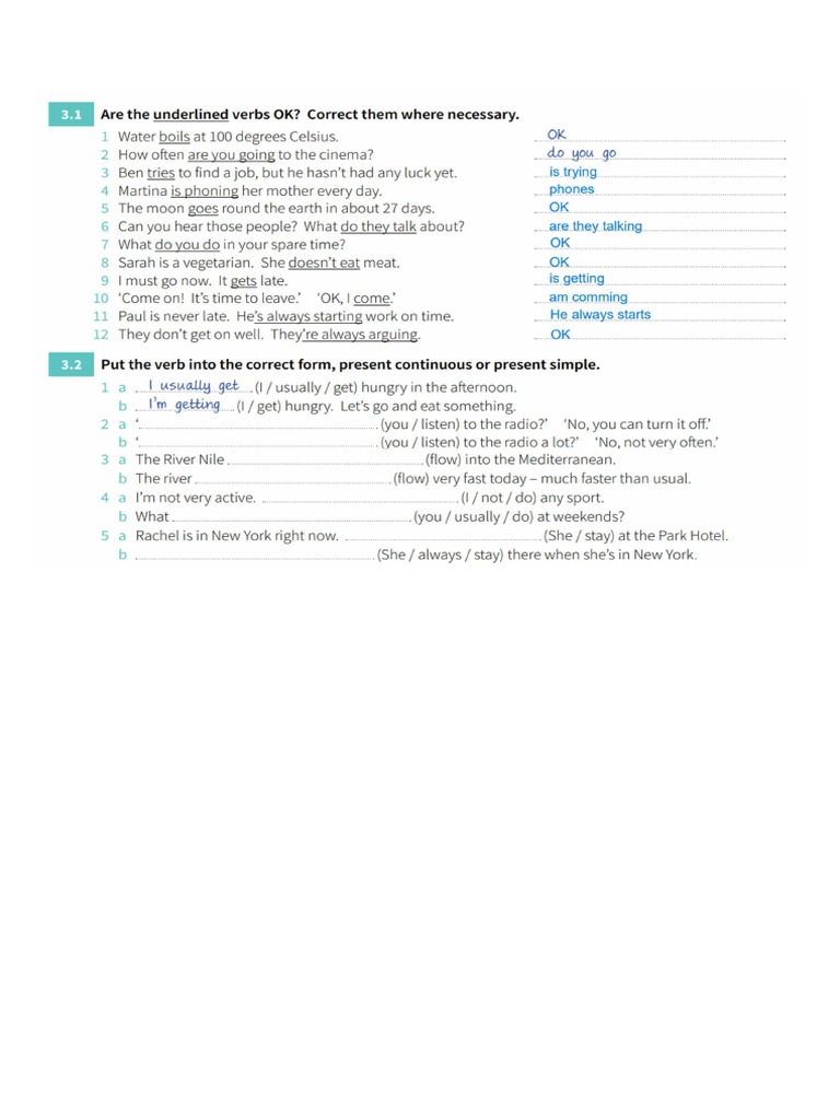 Present Simple & Present Continuous Exercises | PDF