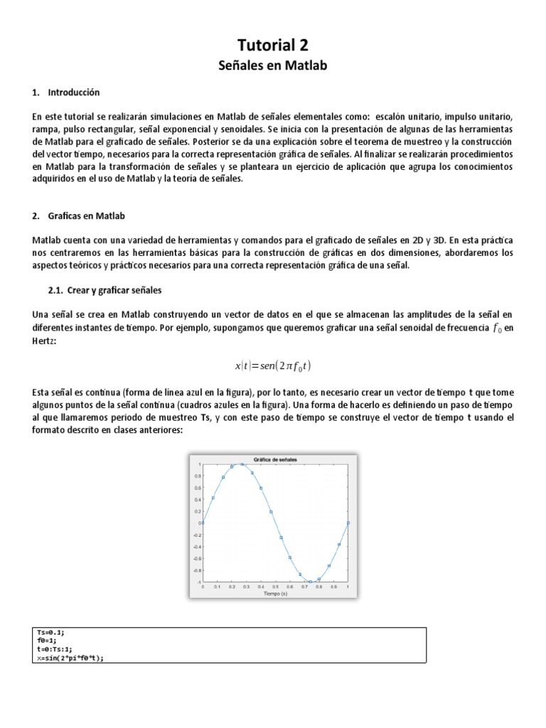 Tutorial 2 - Manejo de Señales en Matlab | PDF | Matriz (Matemáticas) | Funcion exponencial
