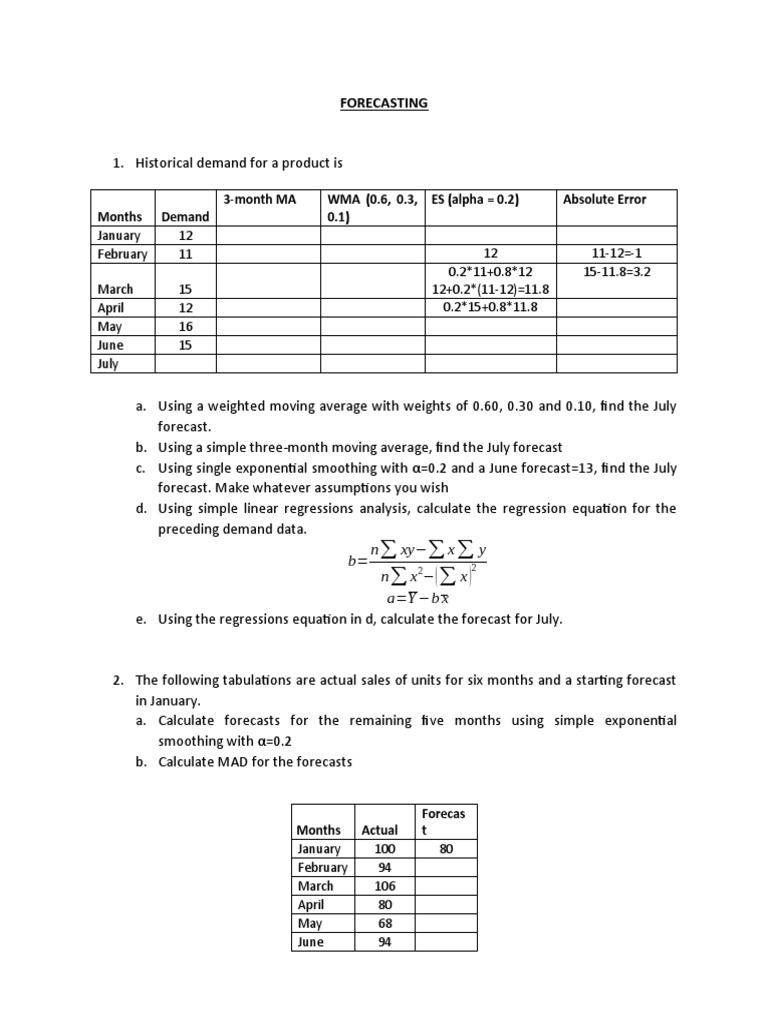 Forecasting Problem Set Pdf Forecasting Inventory 