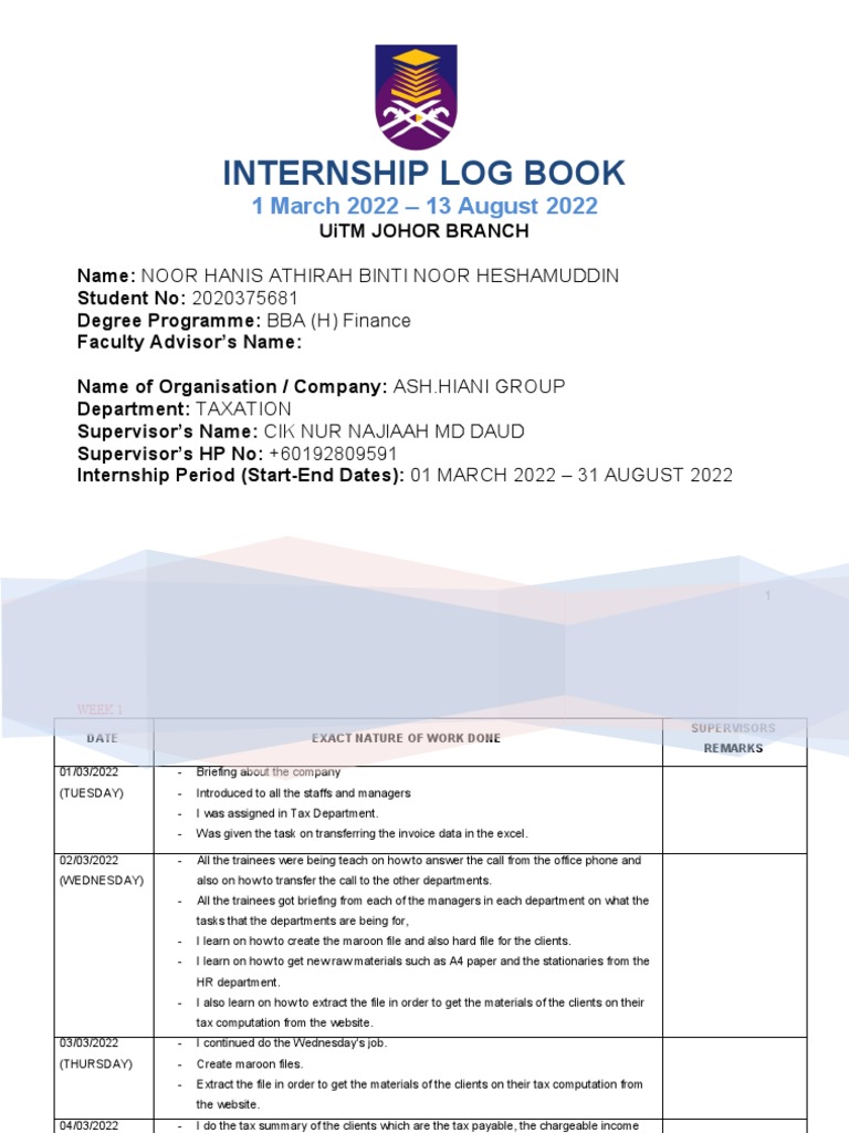 Internship Log Book Template LATEST | PDF | Audit | Economies