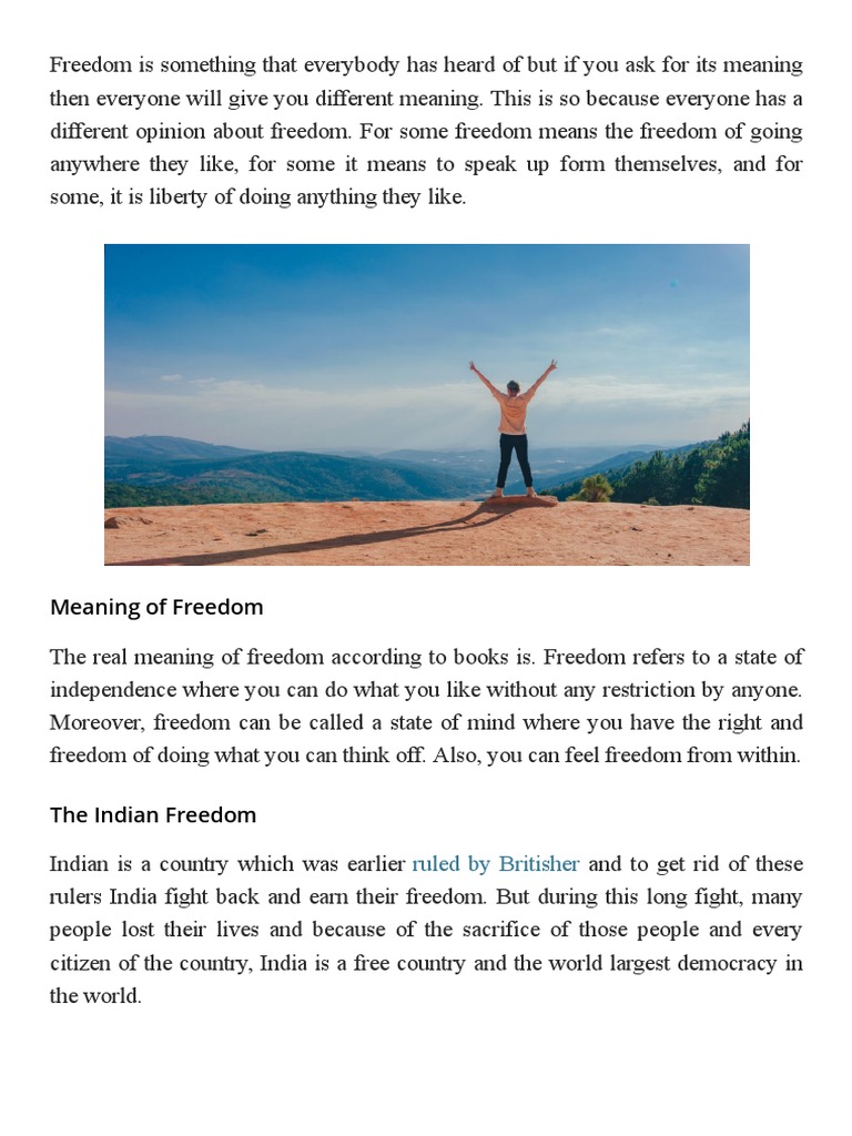 Freedom Essay For Students and Children - 500+ Words Essay | PDF ...