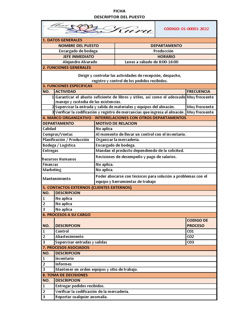 Funciones del Encargado de Bodega | PDF | Logística | Inventario