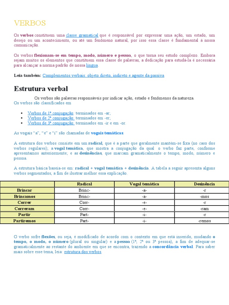 VERBOS - 6 Ano | PDF