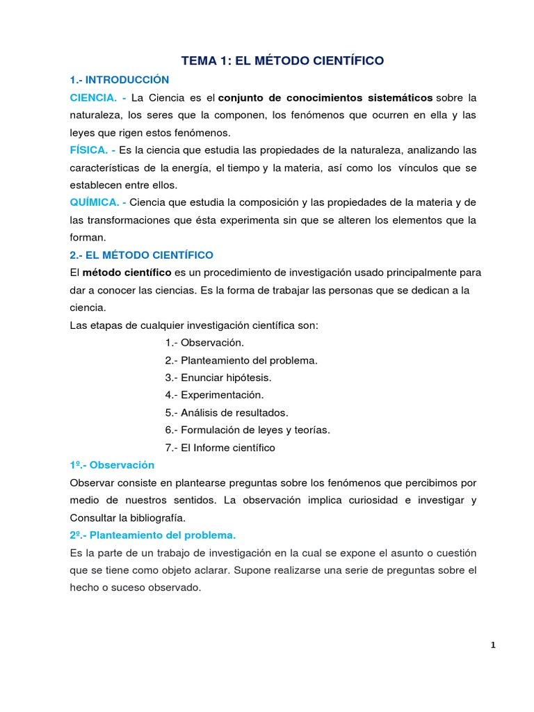 Tema 1 El Método Científico Pdf Método Científico Hipótesis