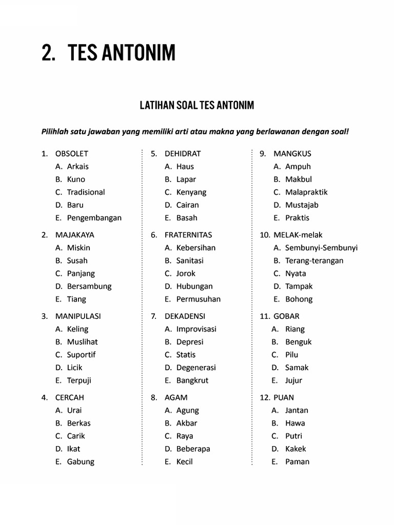 Antonim Soal + Pembahasan Paket 4 | PDF
