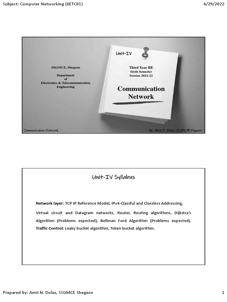 UNIT-IV 6ETC01 - Communication Network | PDF | Routing | Computer Network