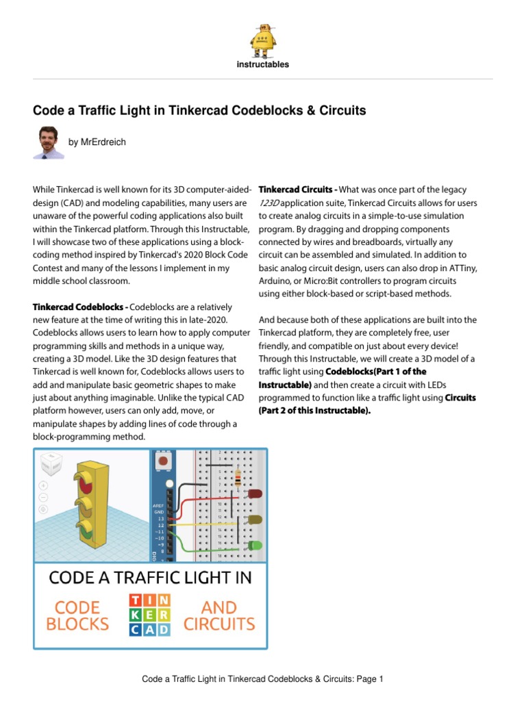 Code A Traffic Light In Tinkercad Codeblocks Circu Pdf 3 D Computer Graphics Computer